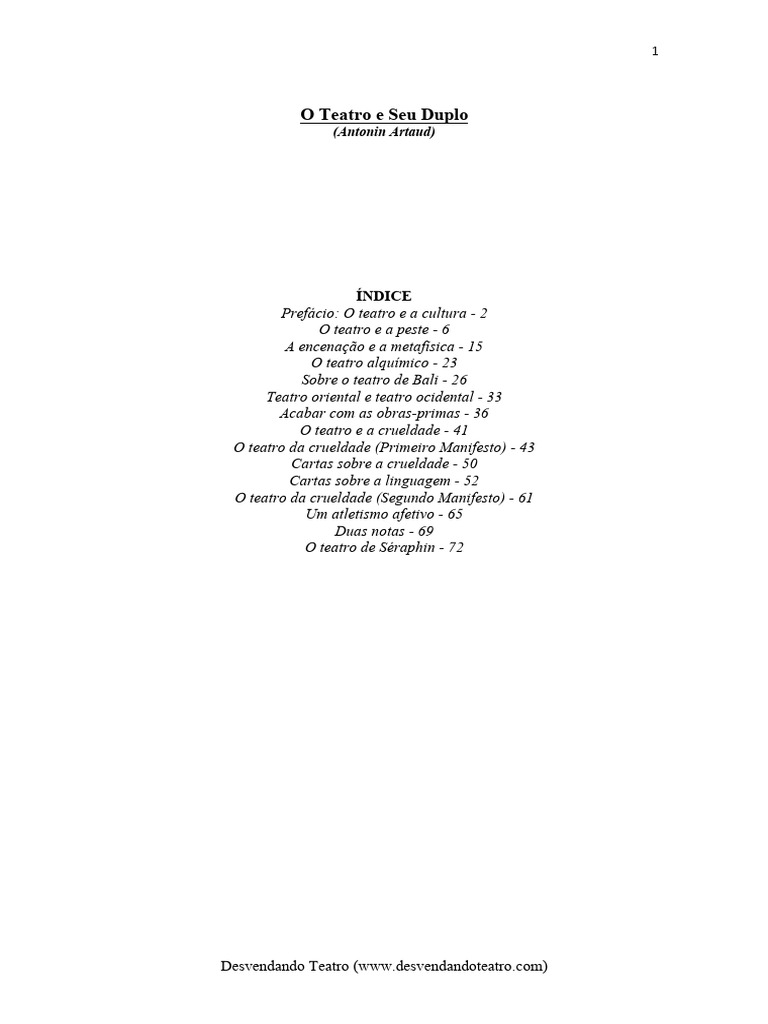 Antonin Artaud O Teatro e Seu Duplo | PDF