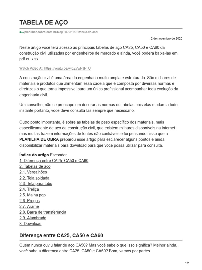 TABELA de AÇO | Download grátis PDF | Aço | Concreto