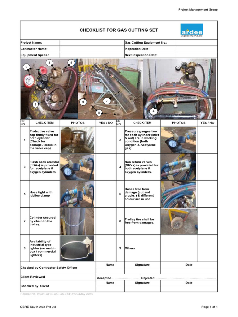 Checklist For Gas Cutting Set | PDF | Gas Technologies | Gases
