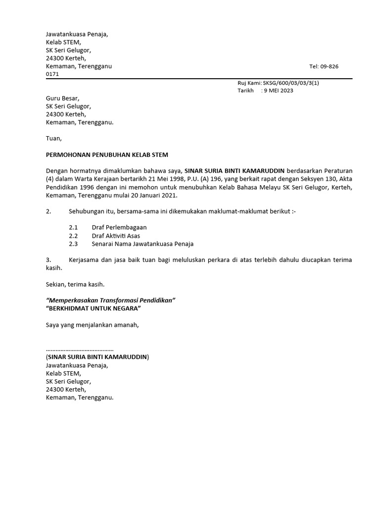 Surat Penubuhan Persatuan Stem 2023 | PDF