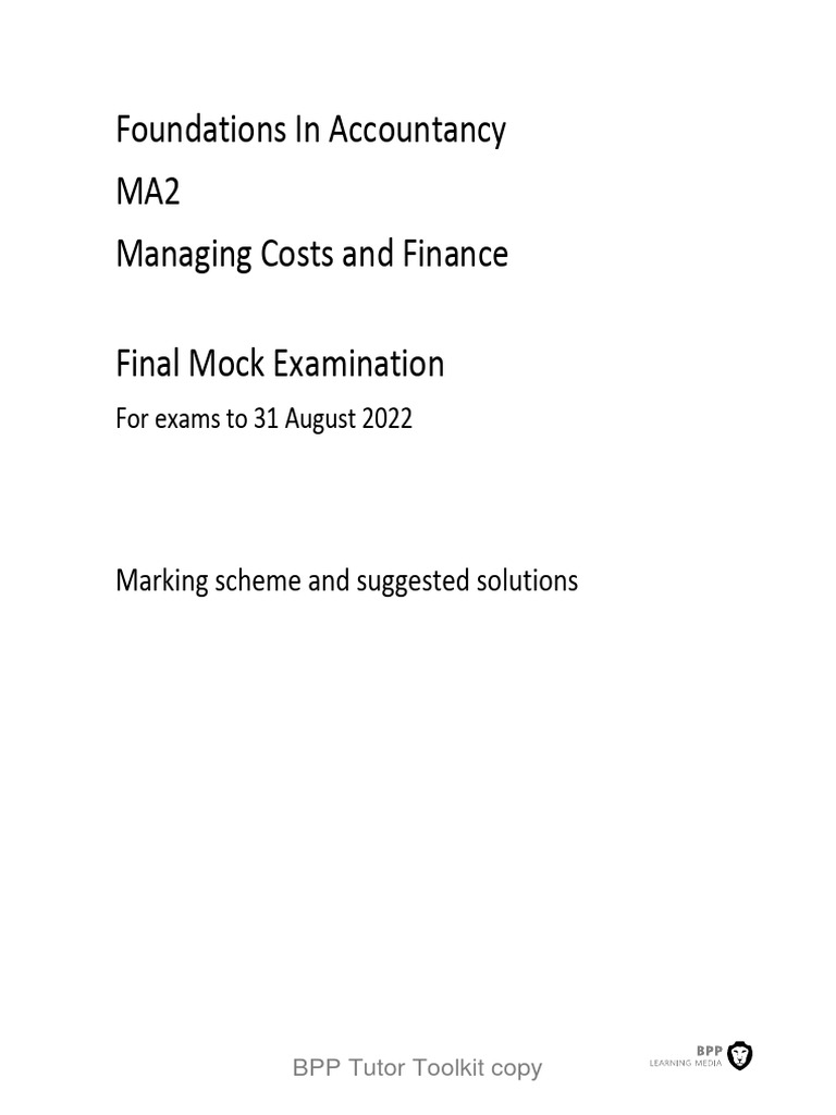 FIA MA2 Mock Exam - Solutions | PDF | Net Present Value | Management ... FIA MA2 Mock Exam - Solutions | PDF | Net Present Value | Management ...