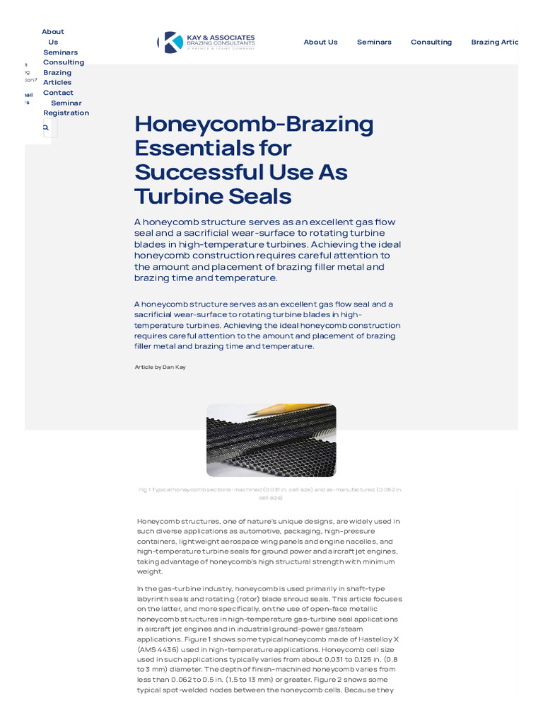 Honeycomb-Brazing Essentials for Successful Use as Turbine Seals - Kay ...