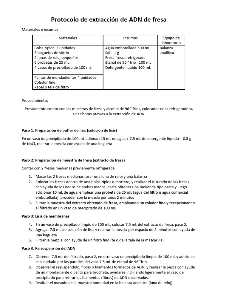 Protocolo de Extracci-N de ADN de Fresa | PDF | Salud y bienestar