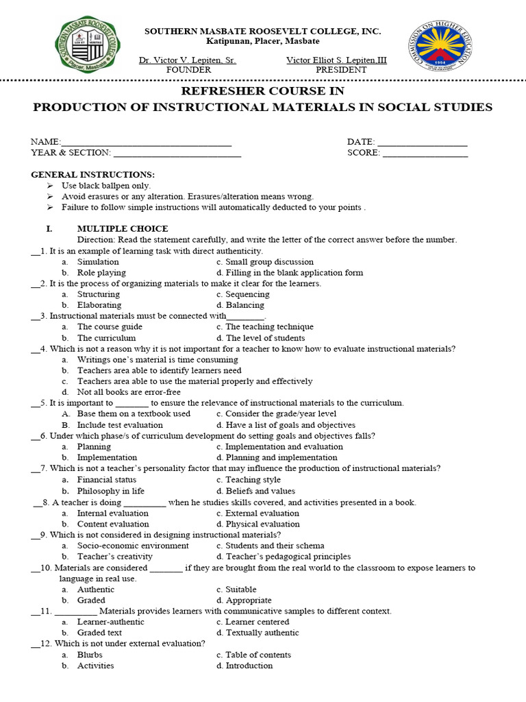 Production of Instructional Materials in Social Stduies | PDF ...