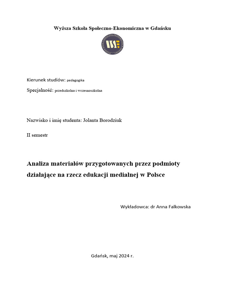 Analiza Edukacja Medialna | PDF