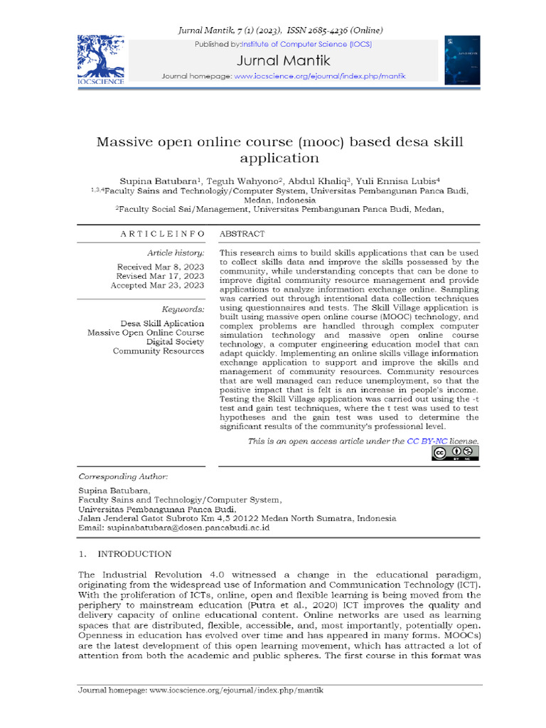 View of Massive open online course (mooc) based desa skill application | PDF