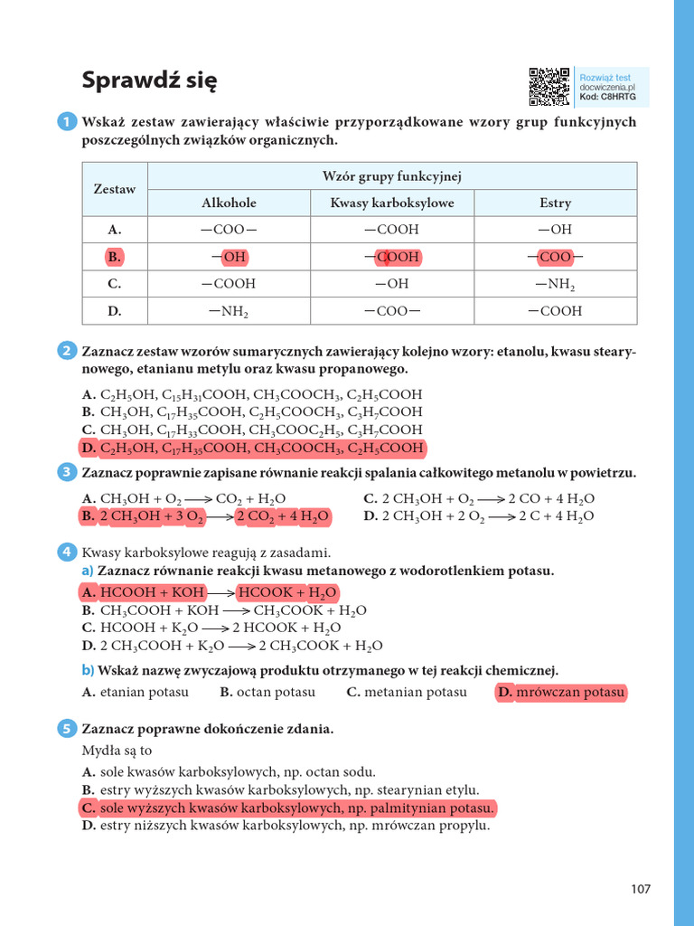 Chemia kl.8 Odpowiedzi Do Pochodne Węglowodorów | PDF