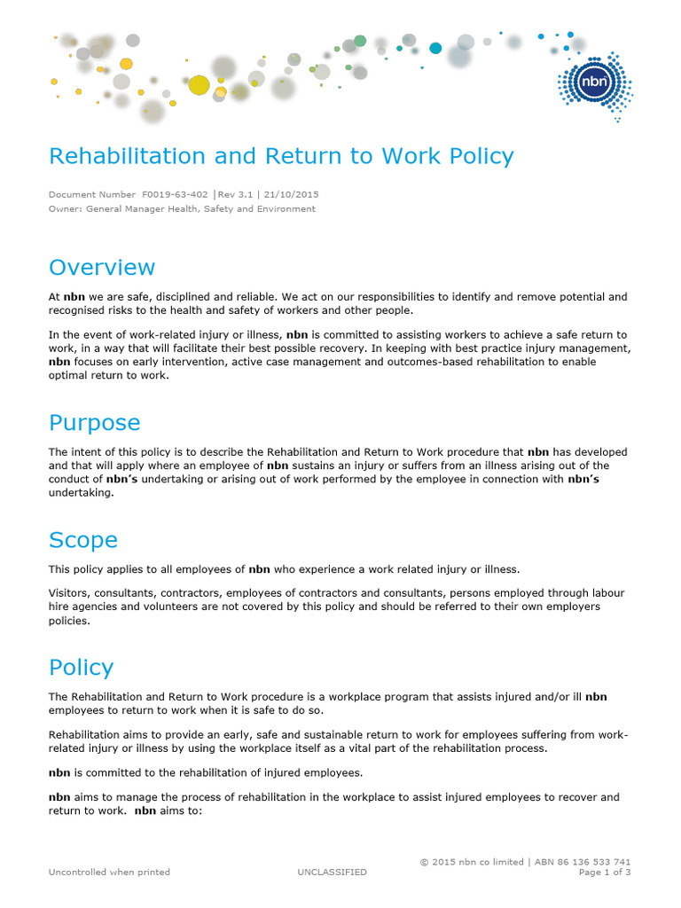 Rehabilitation and Return To Work Policy | PDF | Employment ...