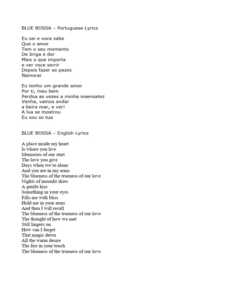 Blue Bossa Lyrics | PDF | Poetry