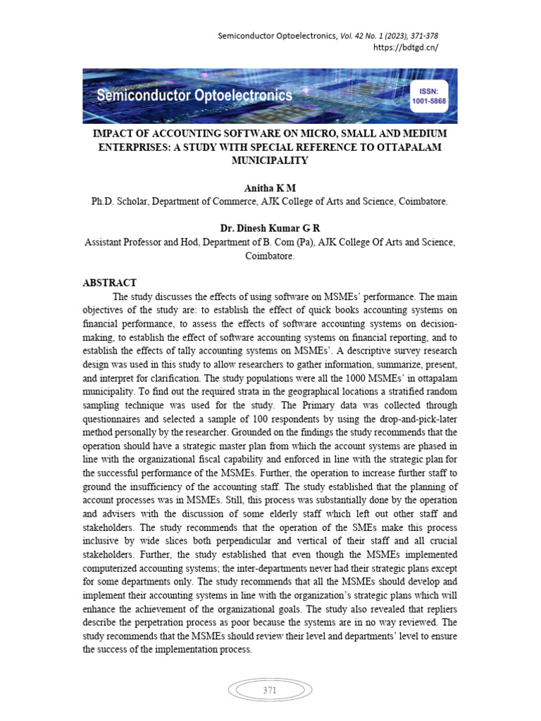 Semiconductor Optoelectronics,: Vol. 42 No. 1 (2023), 371-378 | Download Free PDF | Accounting ...
