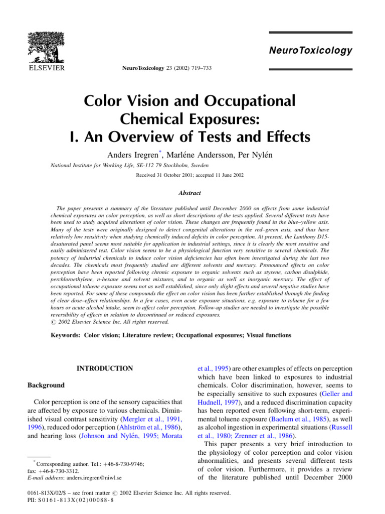 Occupational Exposure Color Blindness | PDF | Color | Visual Perception