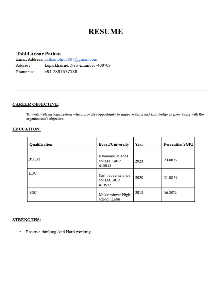 Tohid Ansar Pathan Resume | PDF