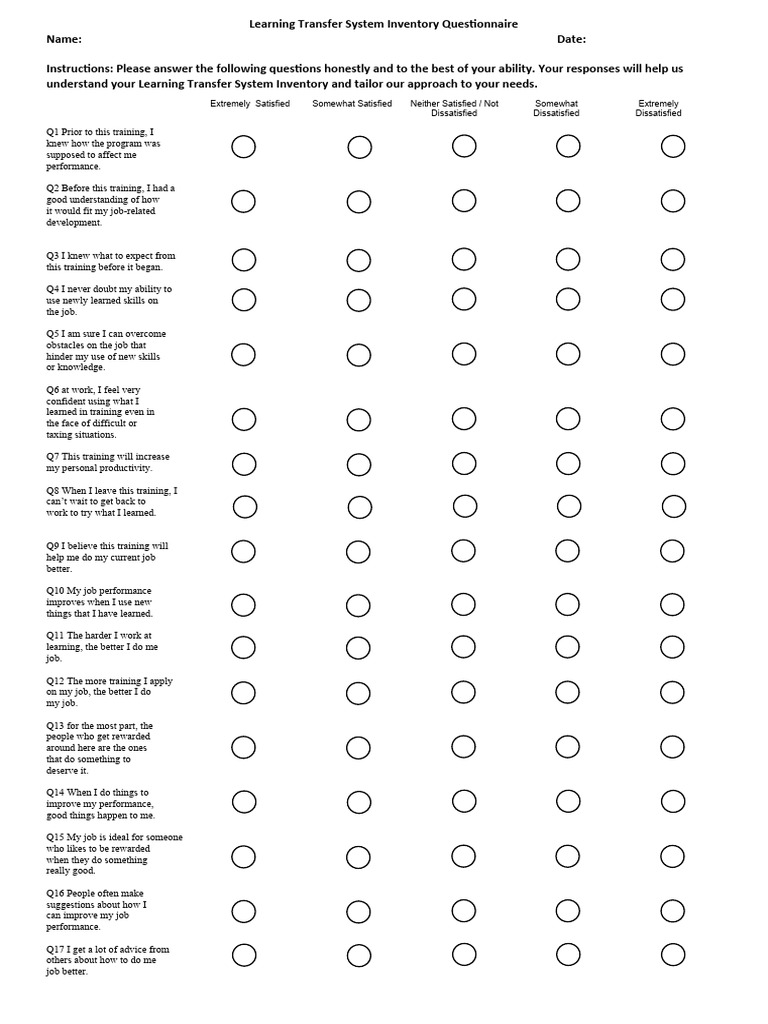 Learning Transfer System Inventory Questionnaire | PDF | Learning ...