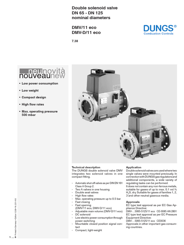 DUNGS SOLENOID VALVE DMV | PDF | Valve | Gases