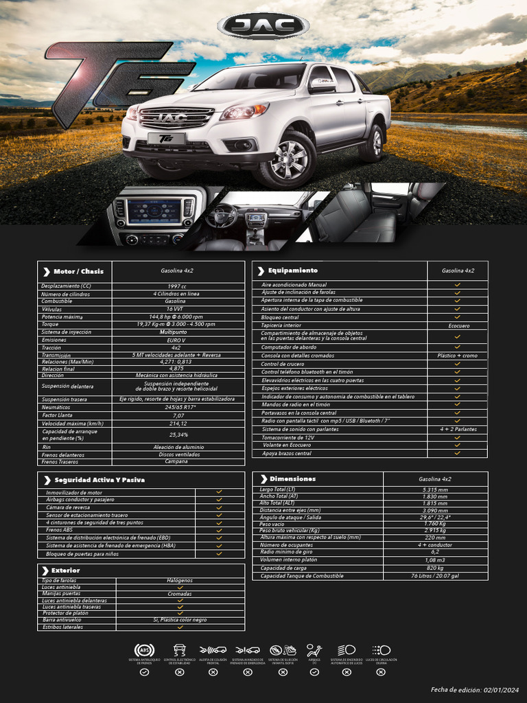 Ficha Tecnica T6 1 | PDF | Sistema de freno antibloqueo | Airbag