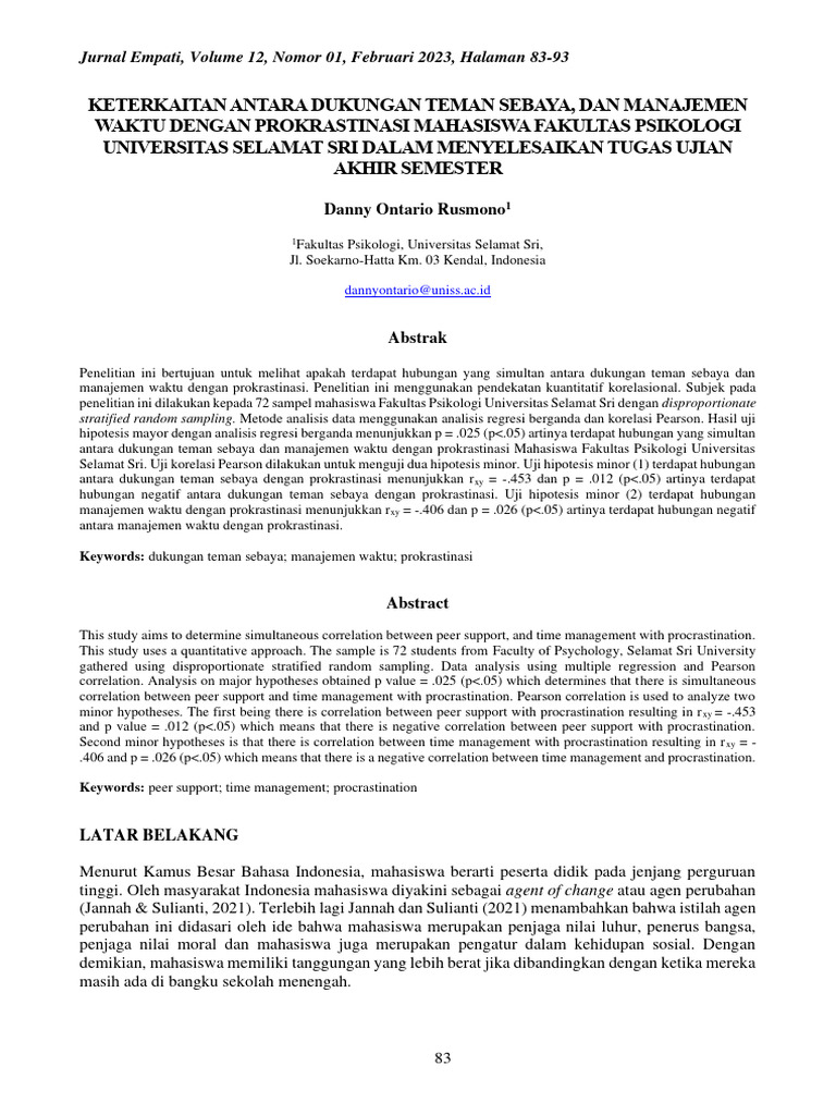 Keterkaitan Antara Dukungan Teman Sebaya Dan Manaj | PDF