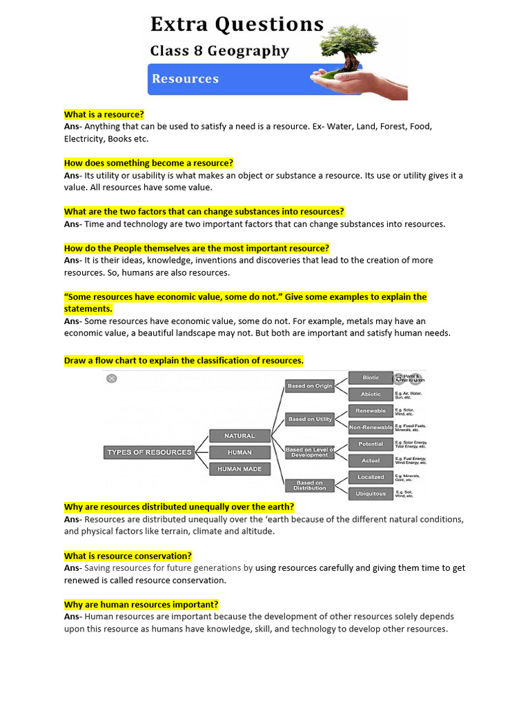 Chapter:1 (RESOURCES) Class-8 Geography | PDF | Resource | Sustainable Development