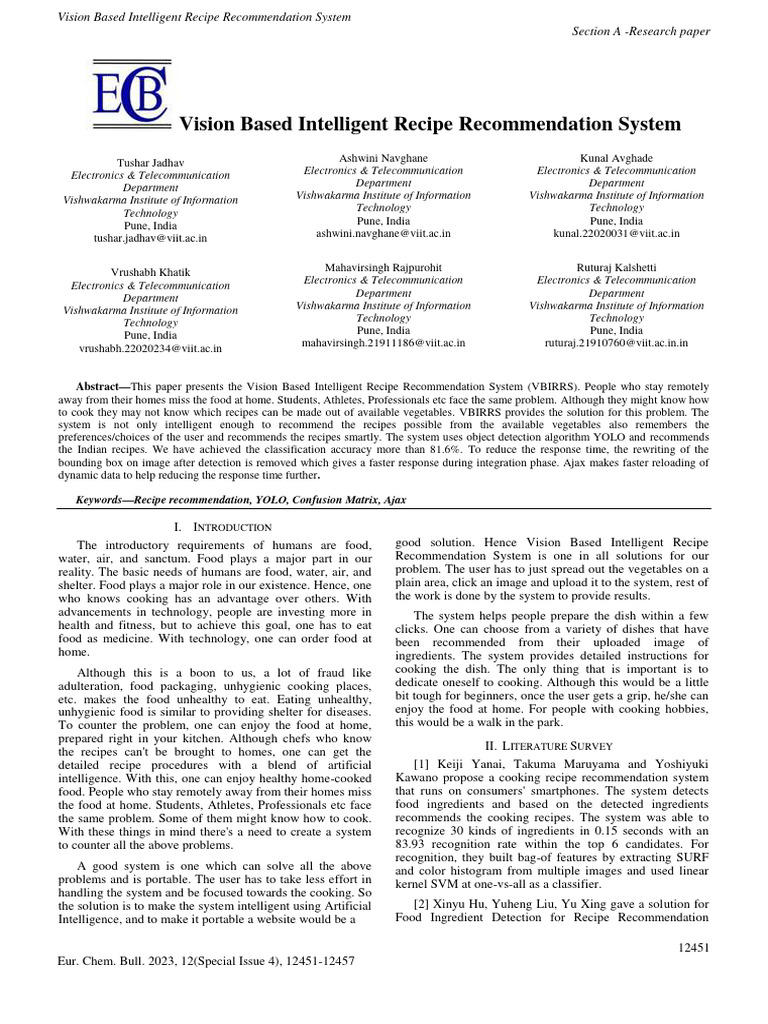 Vision Based Intelligent Recipe Recommendation System | PDF | Deep Learning | No Sql