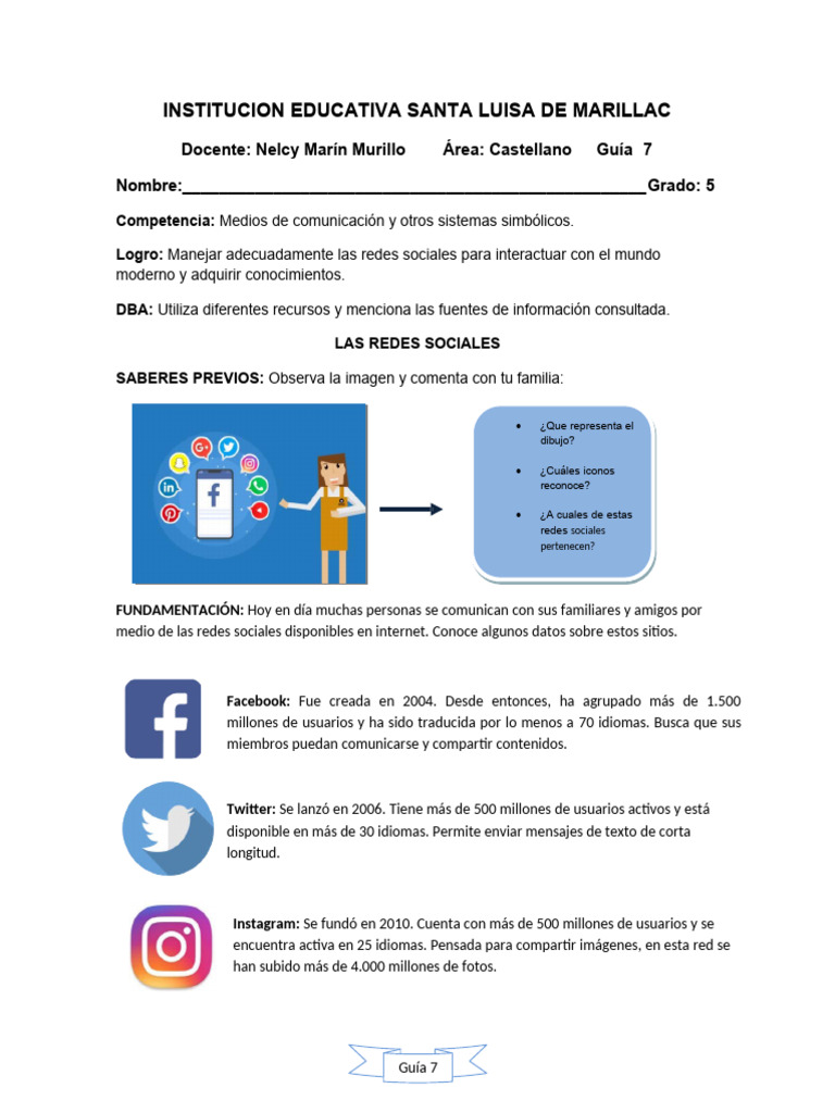 guia-7-grado-7-redes-sociales | PDF | Servicio de redes sociales | Internet