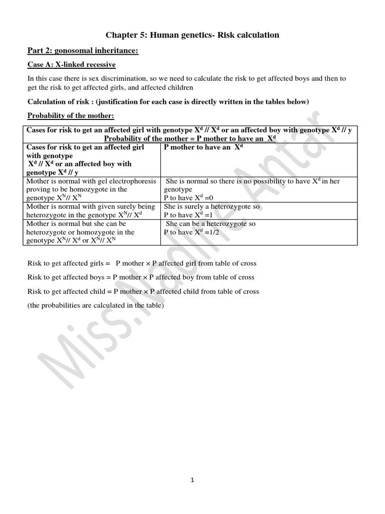 Chapter 5 - 12LS - Summary of Risk Gonosomal - 2024 | PDF | Genotype | Zygosity