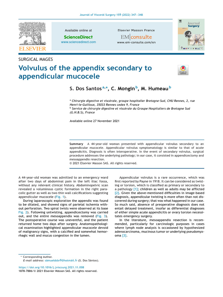 Appendicular Volvulus from Mucocele | PDF | Causes Of Death ...