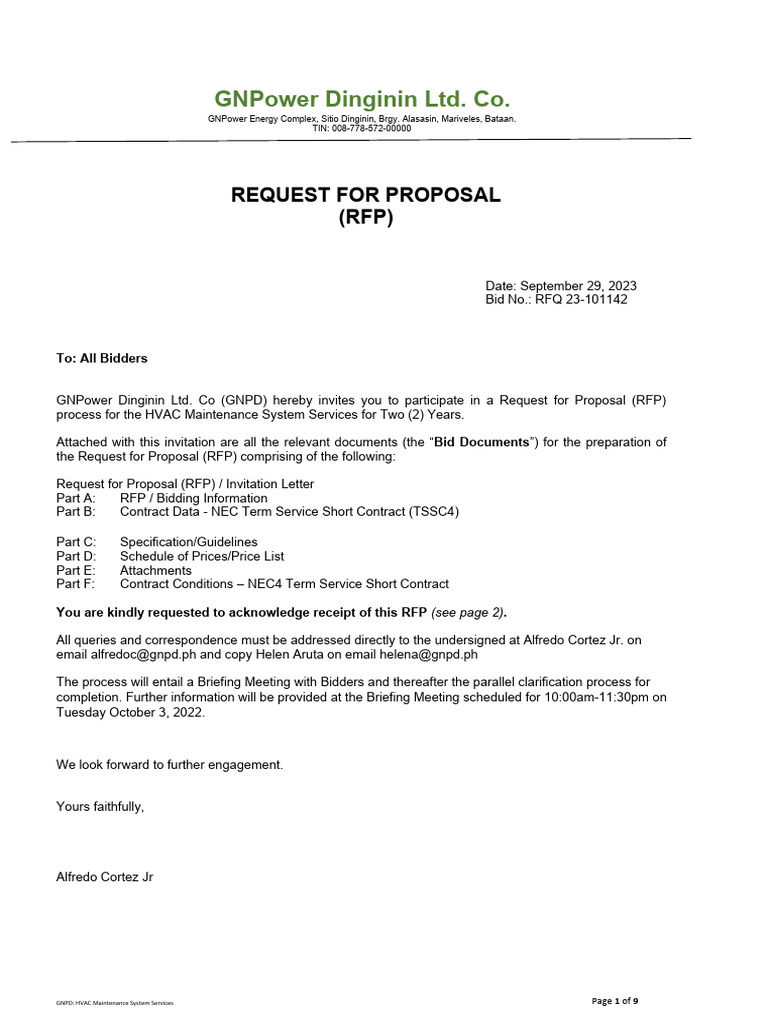 Part A - RFP For HVAC Maintenance System Services | PDF | Request For ...