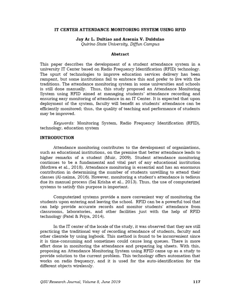 It Center Attendance Monitoring System Using Rf Id Pdf Radio