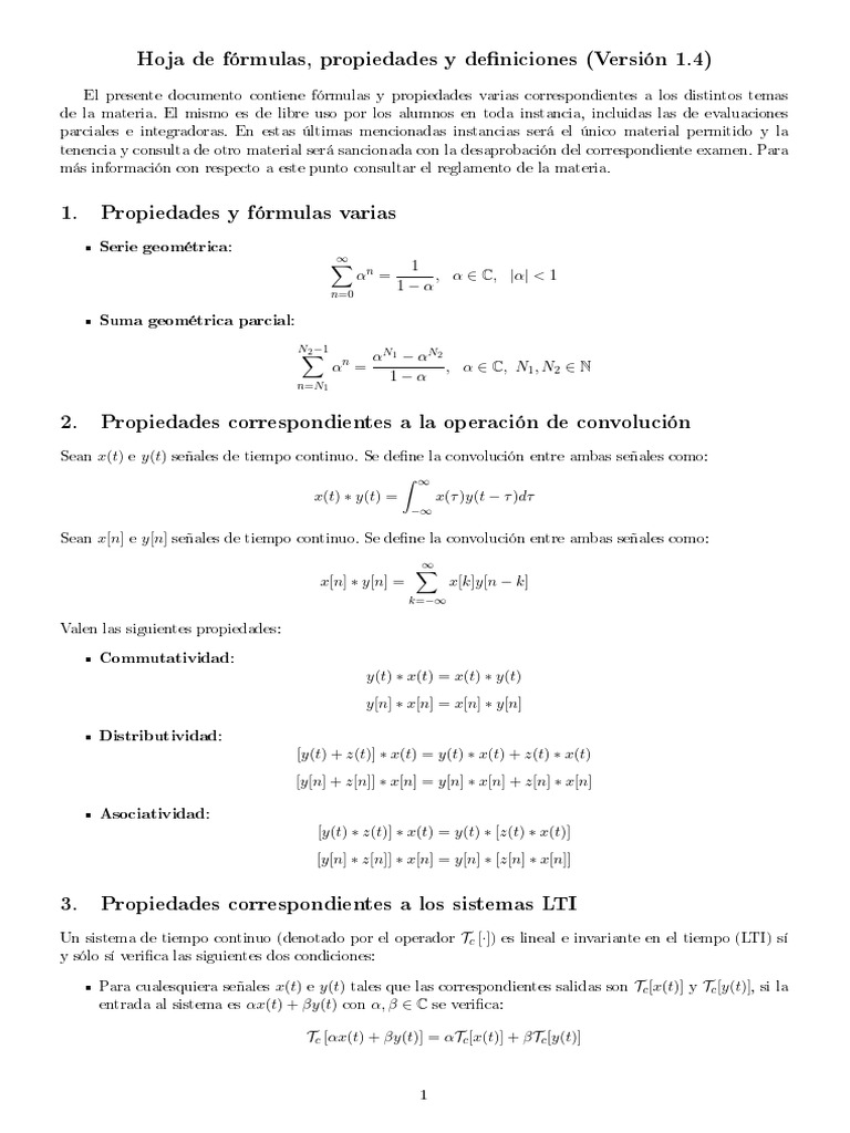Hoja Formulas | PDF | Análisis matemático | Matemáticas