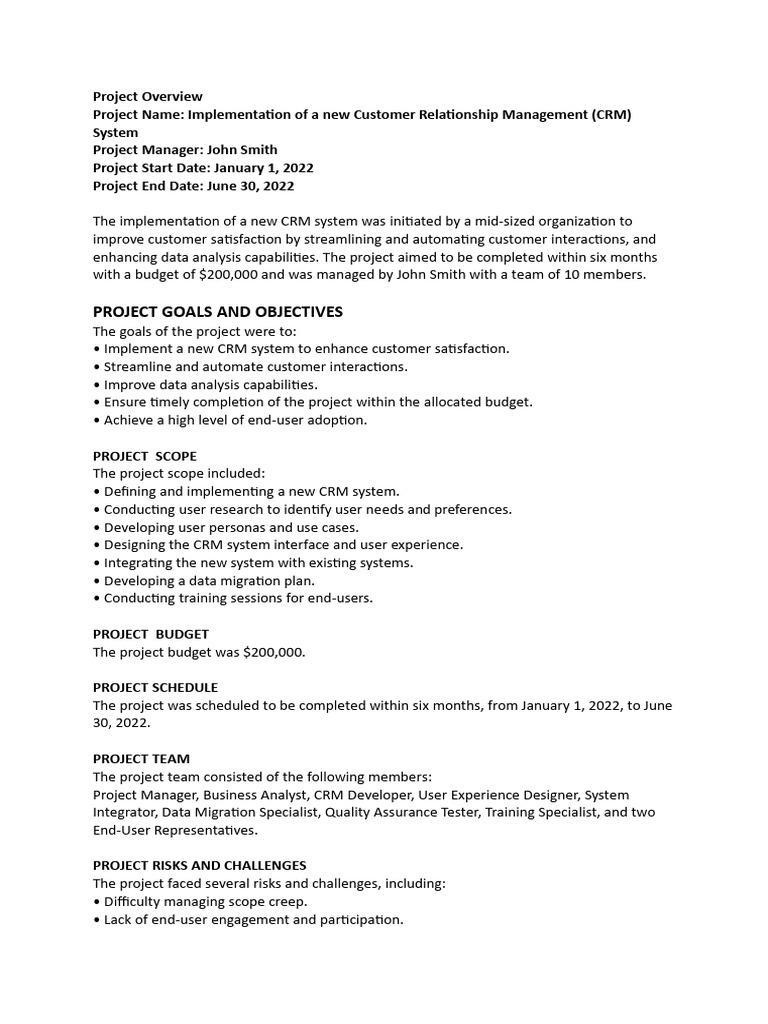 CRM System Implementation Overview | PDF | Customer Relationship ...