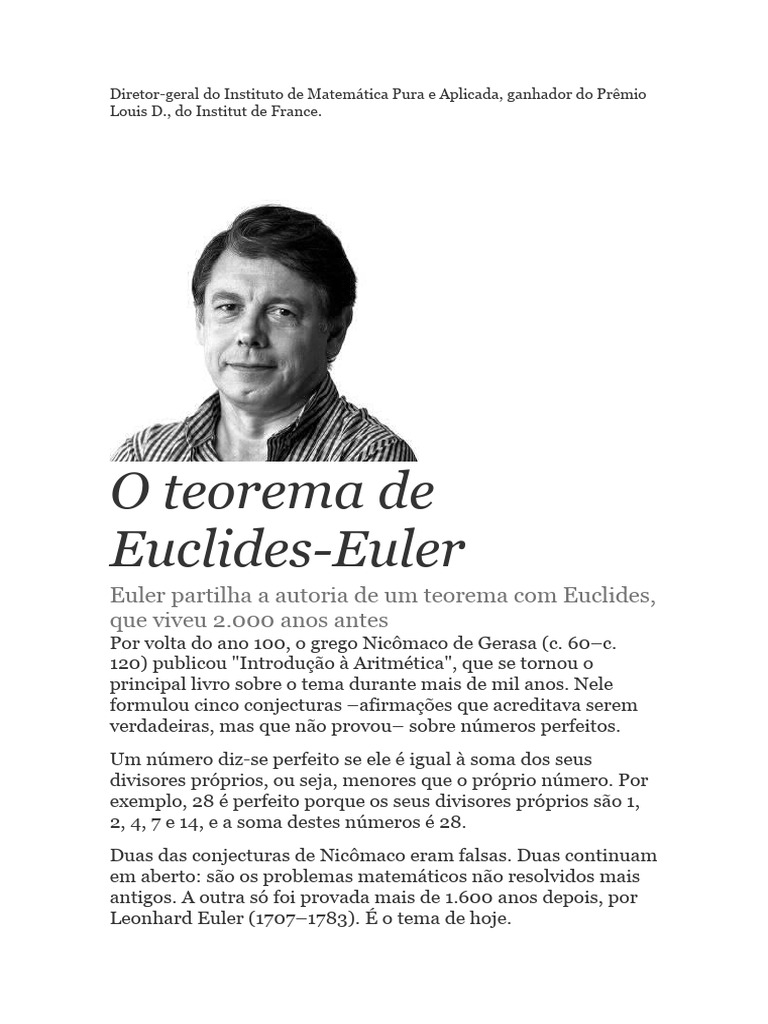 Teorema De Euclides Euler Pdf Número Primo Leonhard Euler 8938