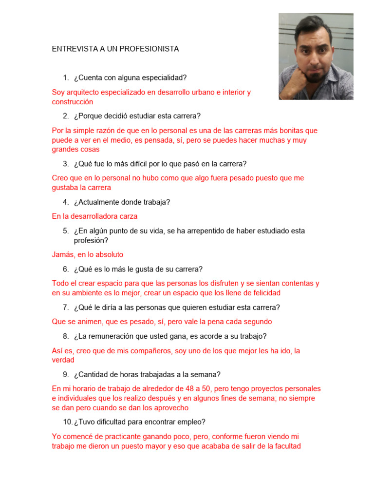 Entrevista A Un Profesionista | PDF