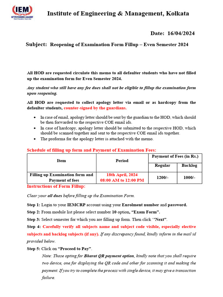 Notice - Even Sem 2024 - IEM Salt Lake | Download Free PDF | Payments ...