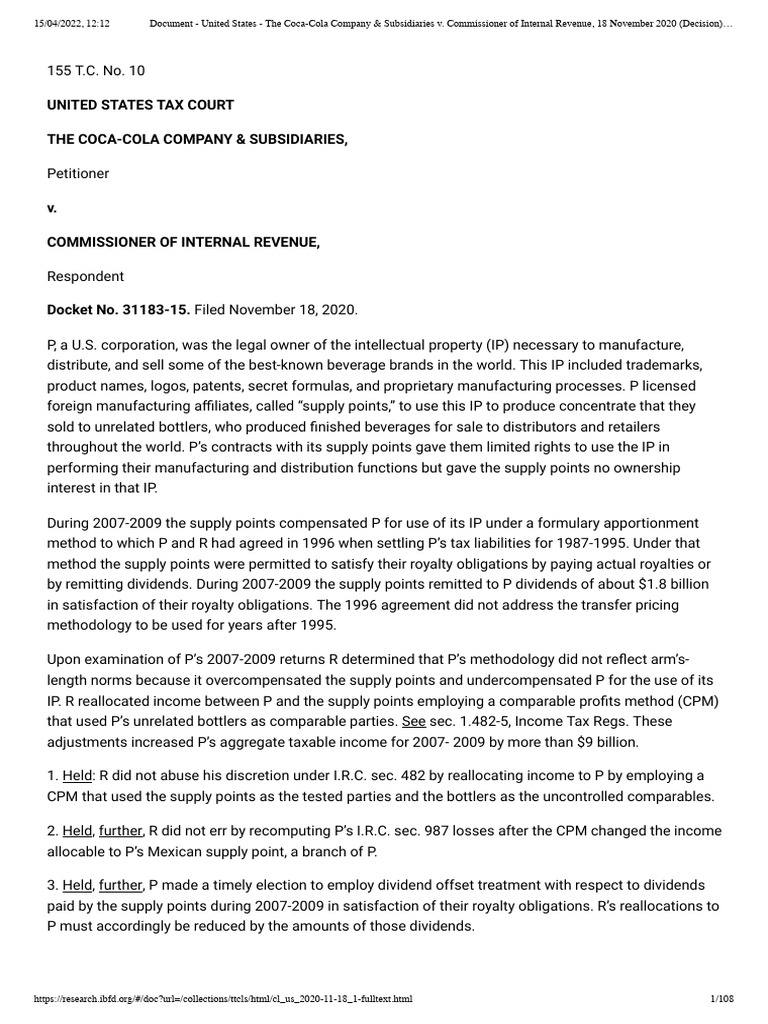 Coca Cola US | PDF | The Coca Cola Company | Royalty Payment