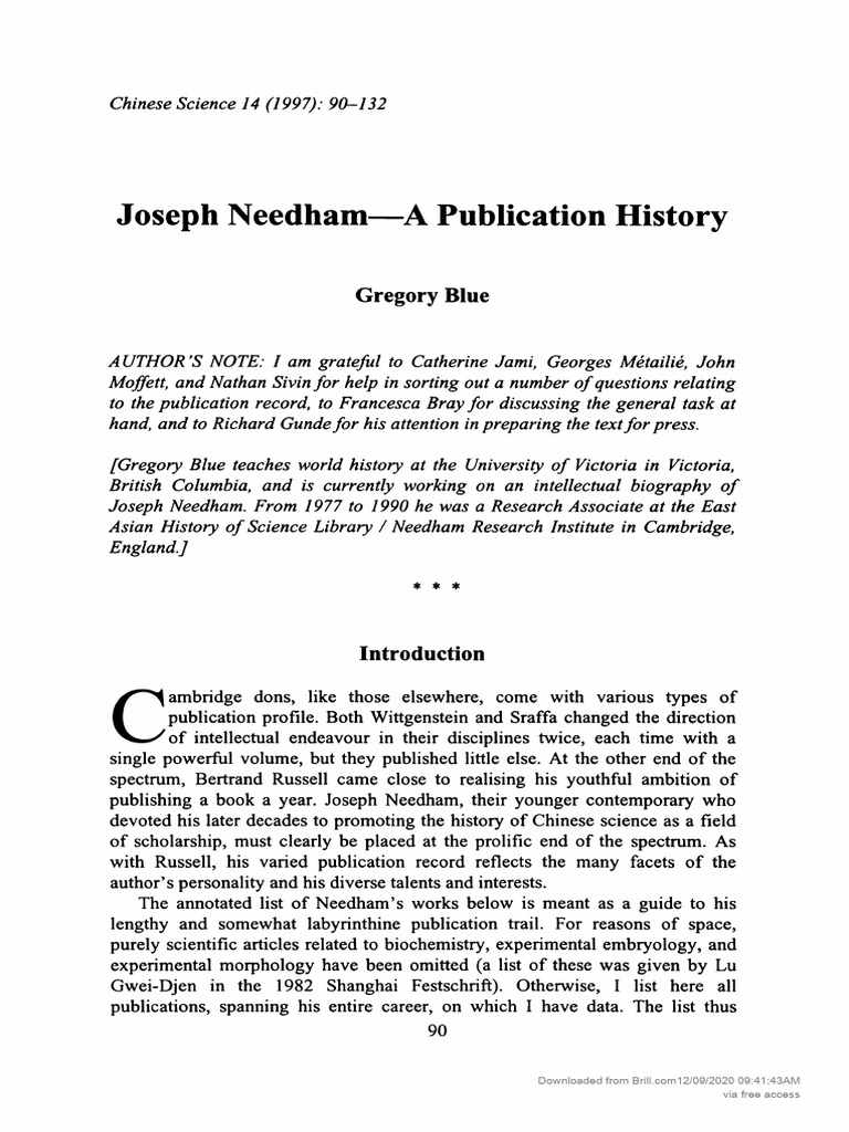 Joseph Needham: Publication Overview | PDF | Science