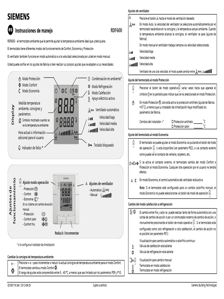Manual Siemens rdf600t | PDF | Termostato | Bienes manufacturados