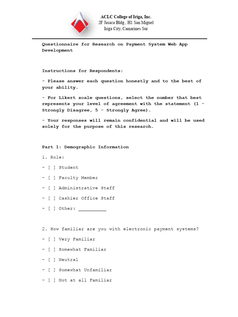 Questionnaire | PDF | Payment System | Payments