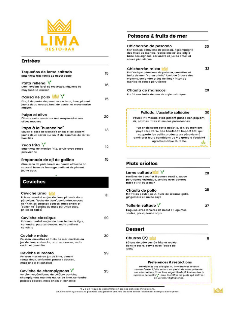 Resto Bar Lima Menu | PDF
