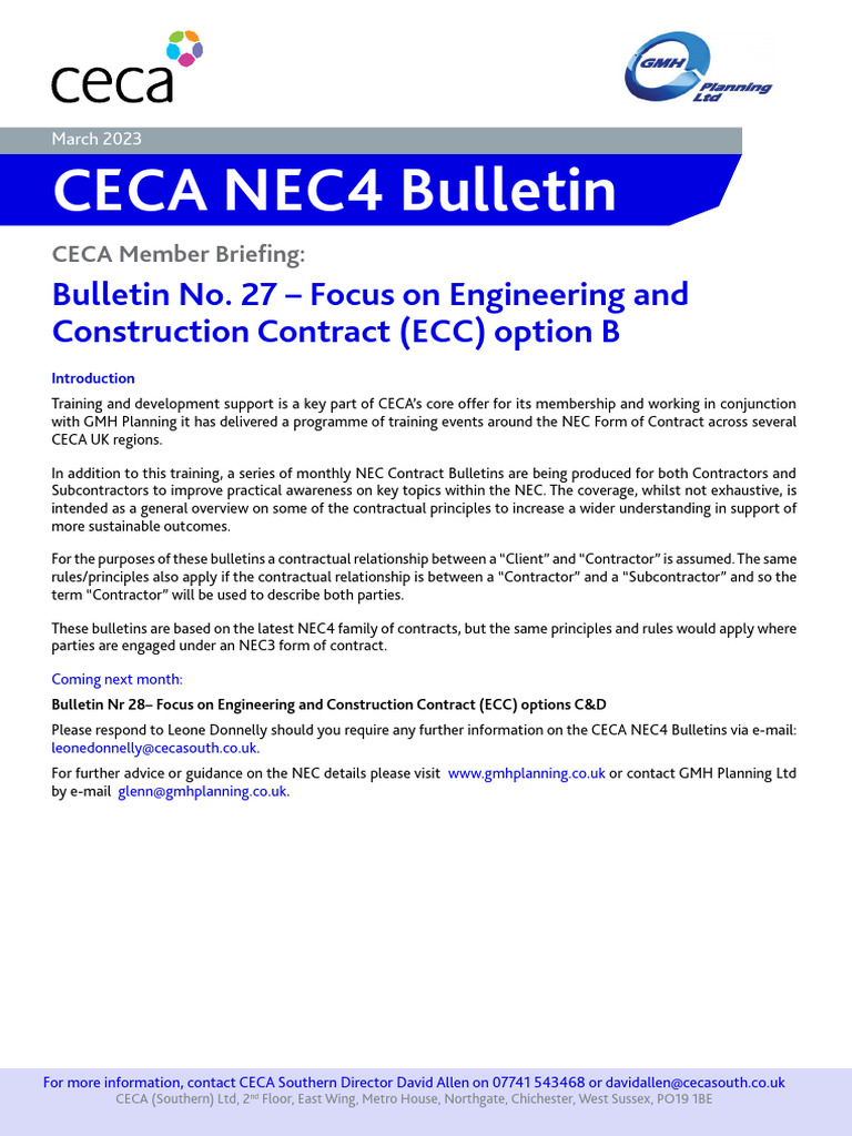 CECA NEC4 Bulletin No.27 Focus On Engineering and Construction Contract ...