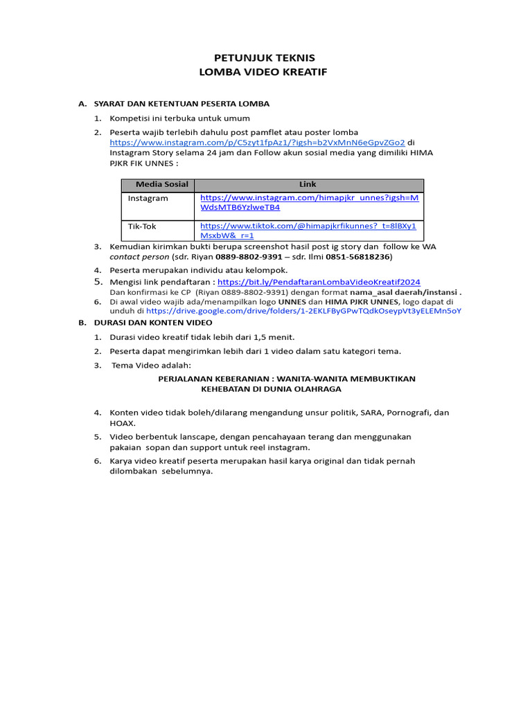 Juknis Lomba Video Kreatif 2024 | PDF