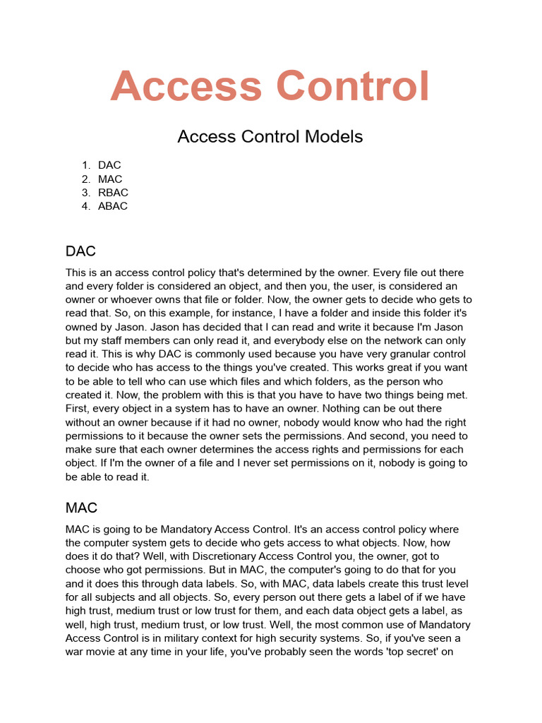 Access Control | PDF | Computer Access Control | Classified Information