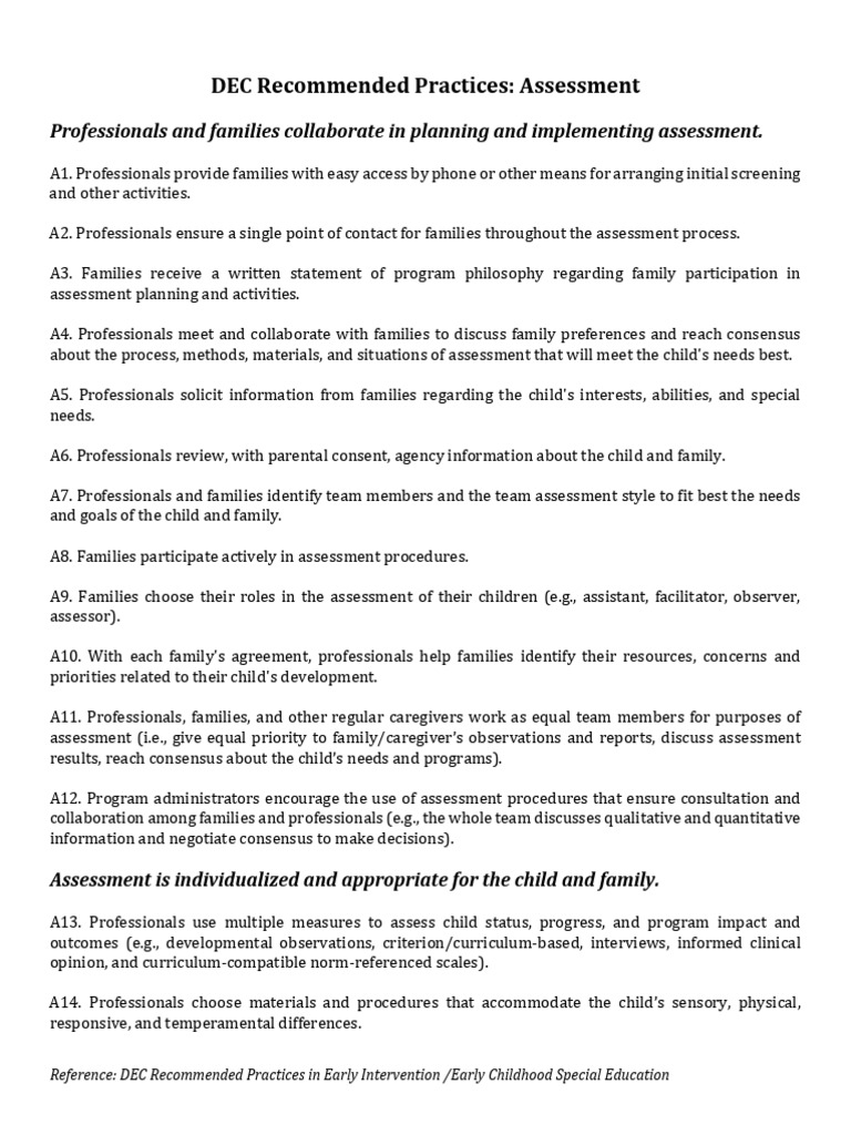DEC Recommended Practices - Assessment | PDF | Evaluation | Consensus ...