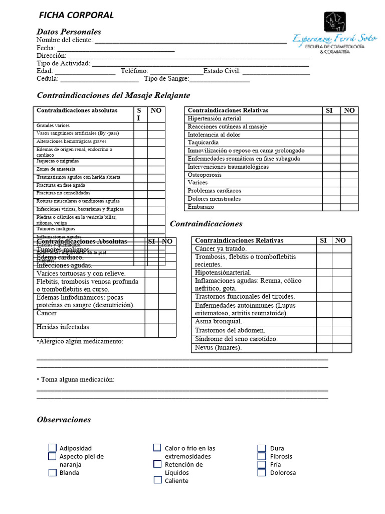 Modelo de Ficha Corporal | Descargar gratis PDF | Edema | Cáncer