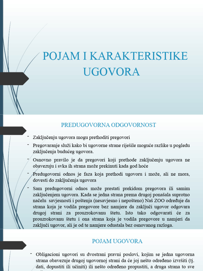 Pojam I Karakteristike Ugovora | PDF