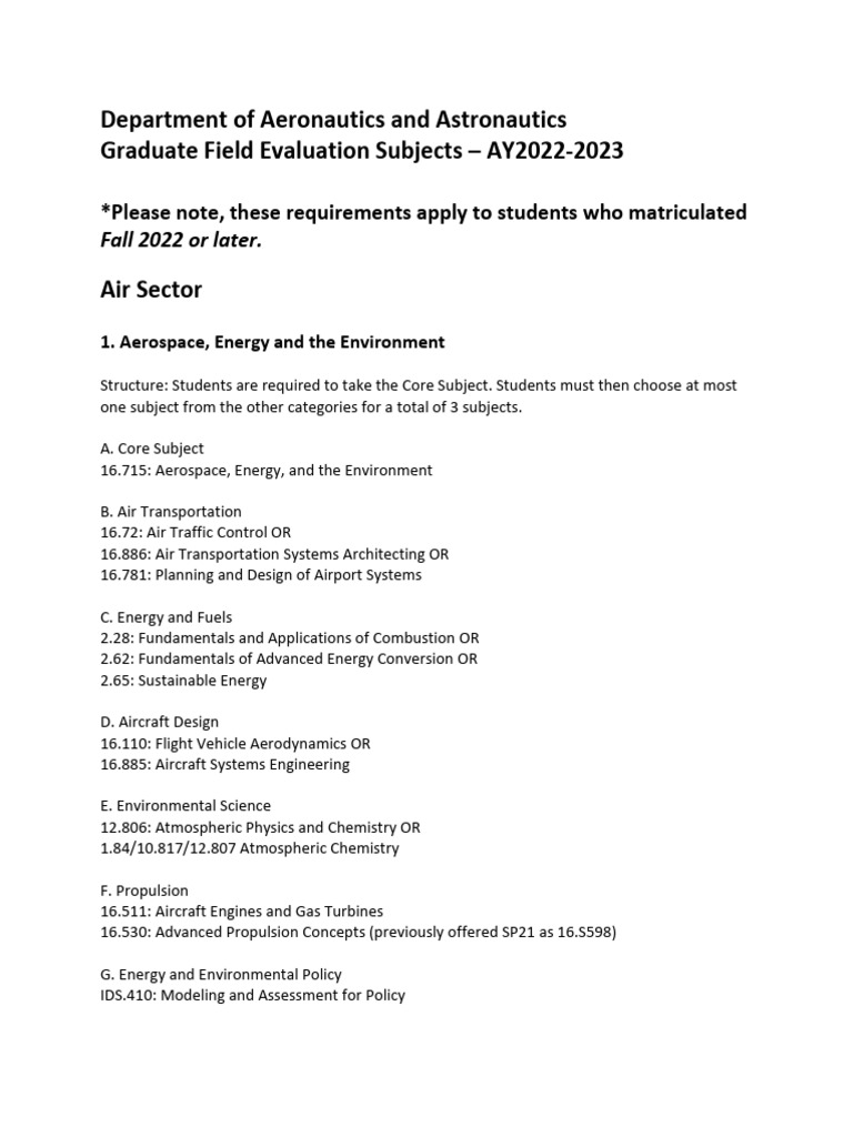 FE Subjects (Matriculating Fall 2022) - Updated | PDF | Aerospace Engineering | Engineering
