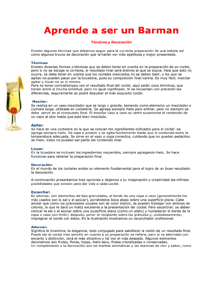 Tecnicas Barman | PDF