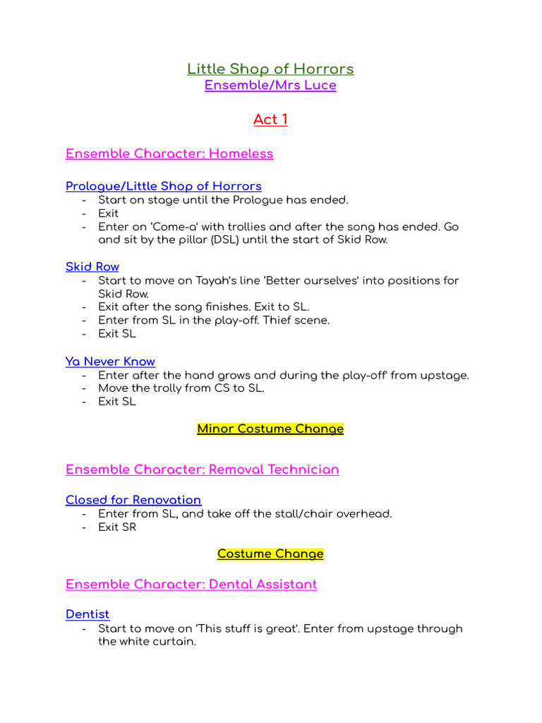 Little Shop of Horrors Ensemble Transitions Numbers | PDF