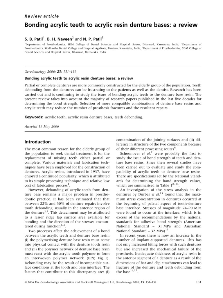Gerodontology - 2006 - Patil - Bonding Acrylic Teeth To Acrylic Resin ...