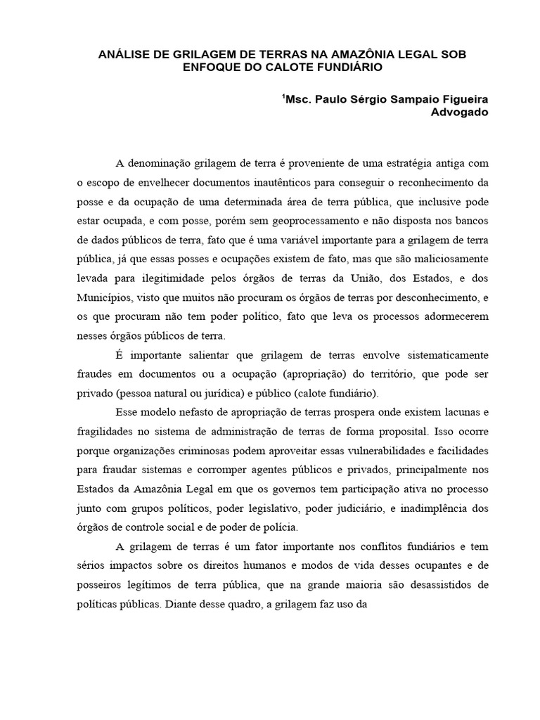 Grilagem e Calote Fundiário na Amazônia | PDF | Propriedade privada | Povos indígenas