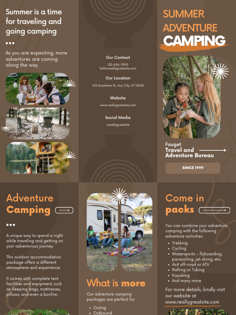 Brown Creative Travel Adventure Trifold Brochure | PDF | Camping ...