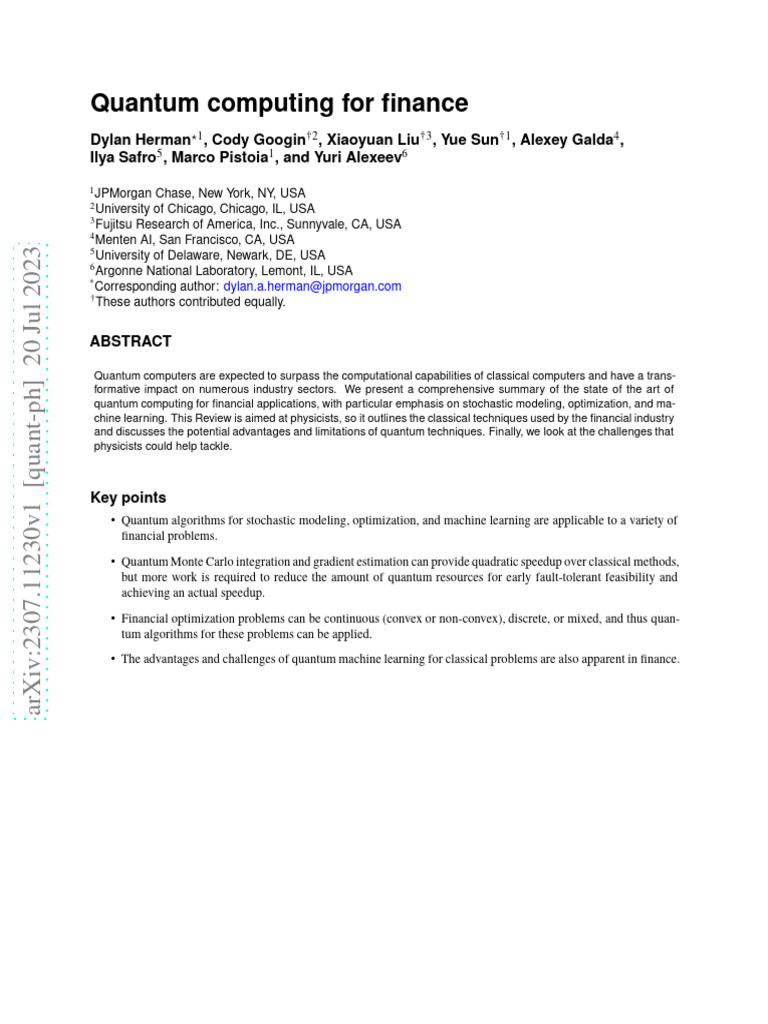 Quantum Computing Applications In Finance Pdf Quantum Computing